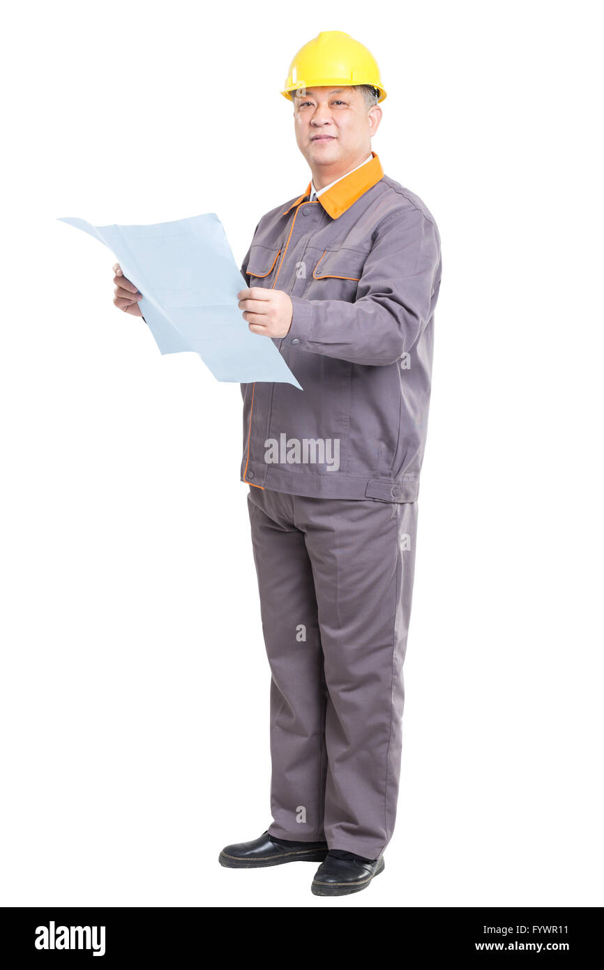 Engineer worker holding blueprint hi-res stock photography and images ...