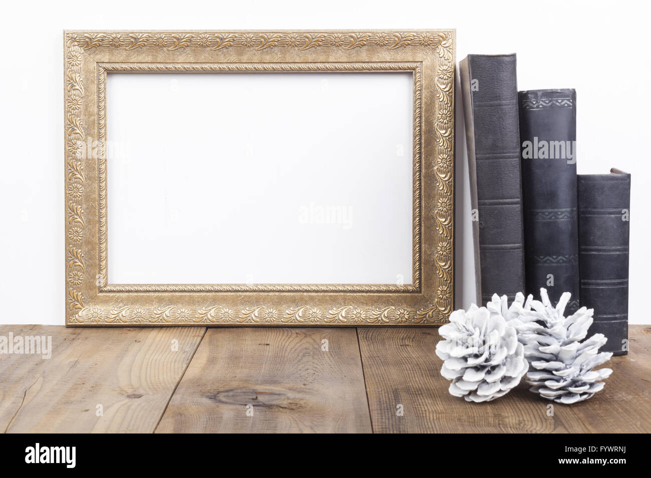 Golden Frame With old Books Stock Photo - Alamy