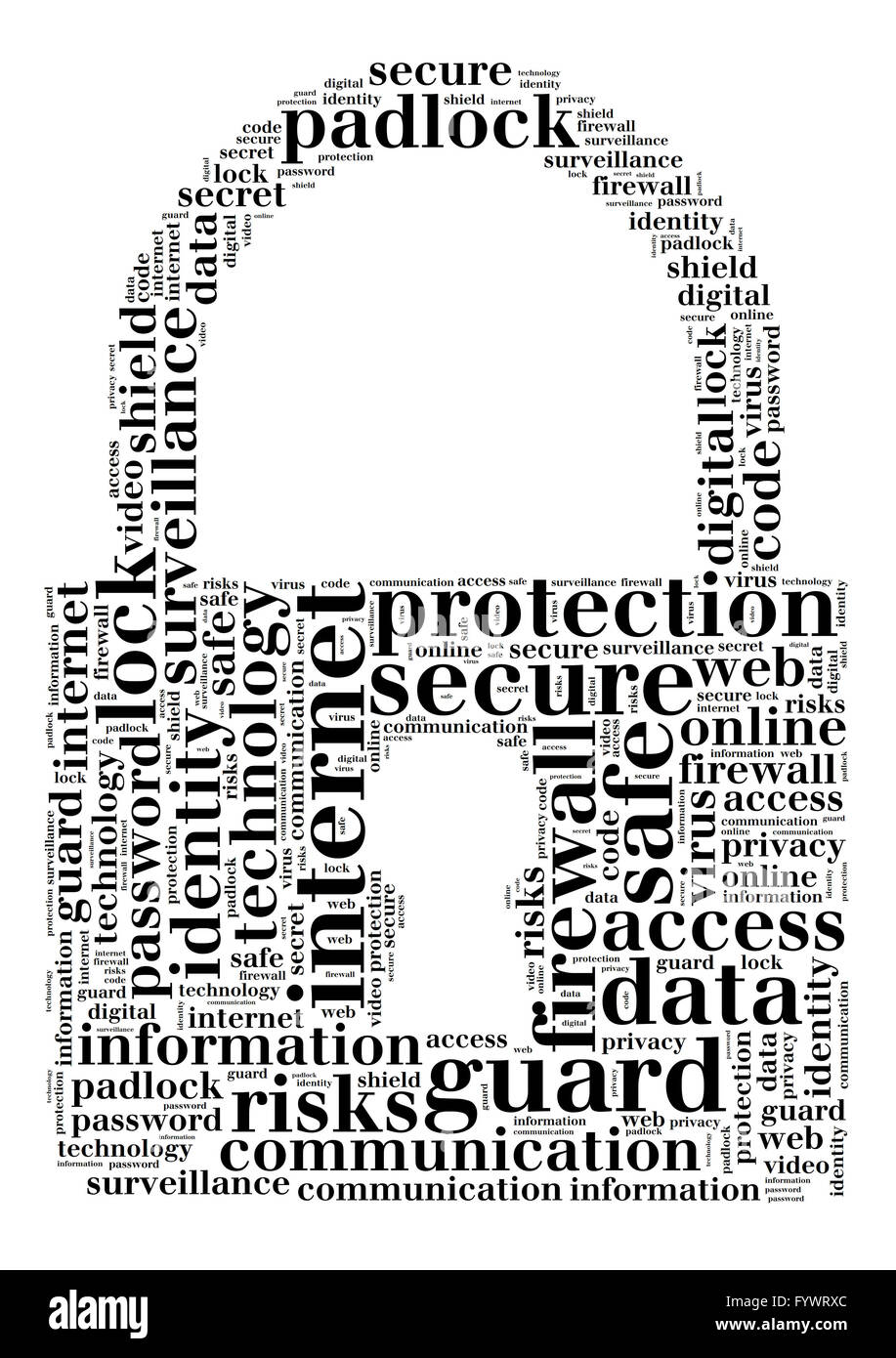Security padlock word cloud illustration Black and White Stock Photos ...