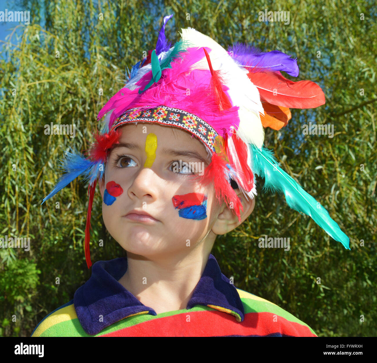 Cute child dressed as Injun Stock Photo - Alamy