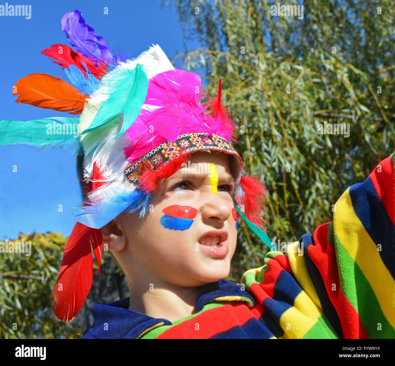 Kid dressed as Injun Stock Photo - Alamy