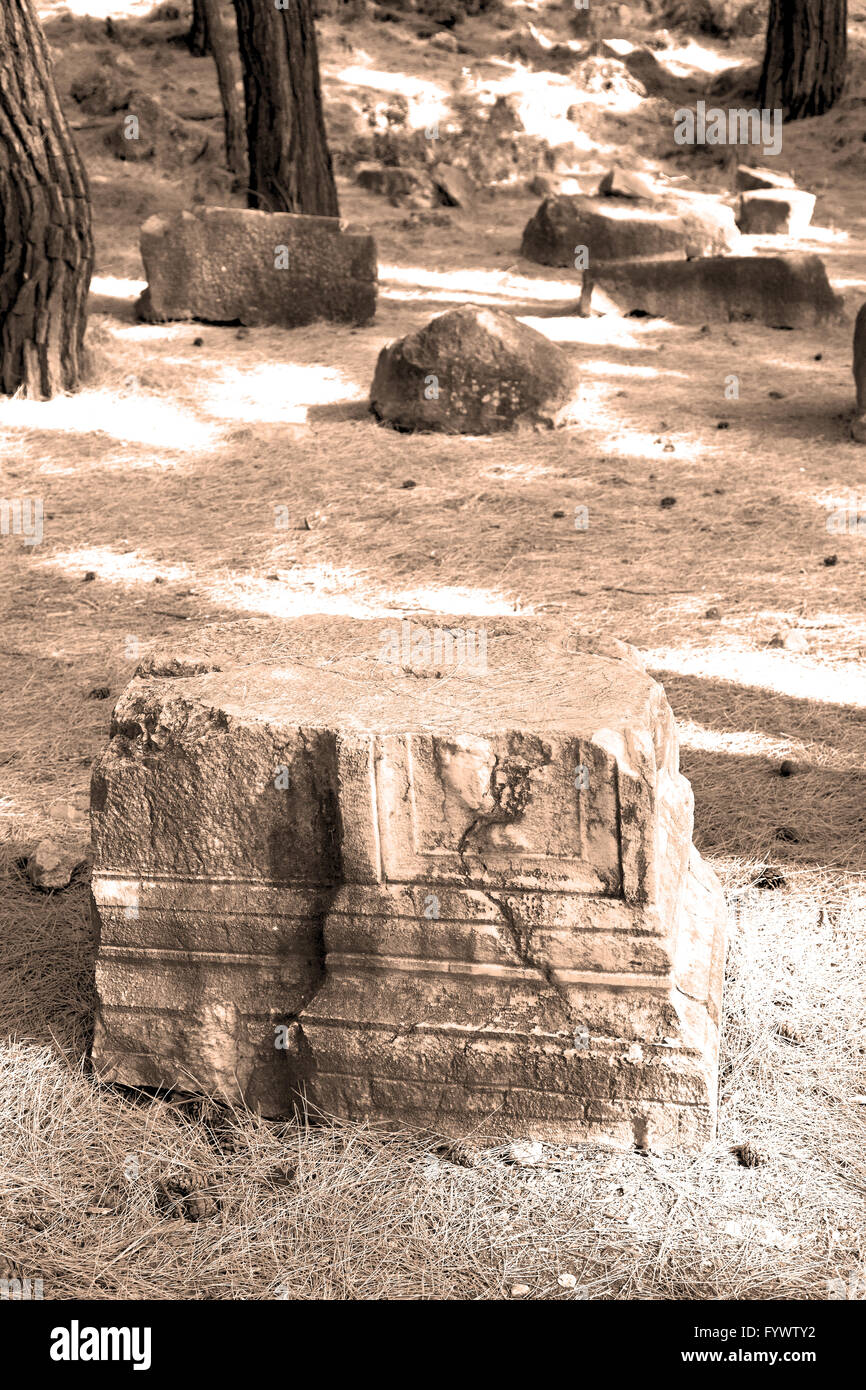 old ruined column and destroyed stone in phaselis temple turkey asia ...