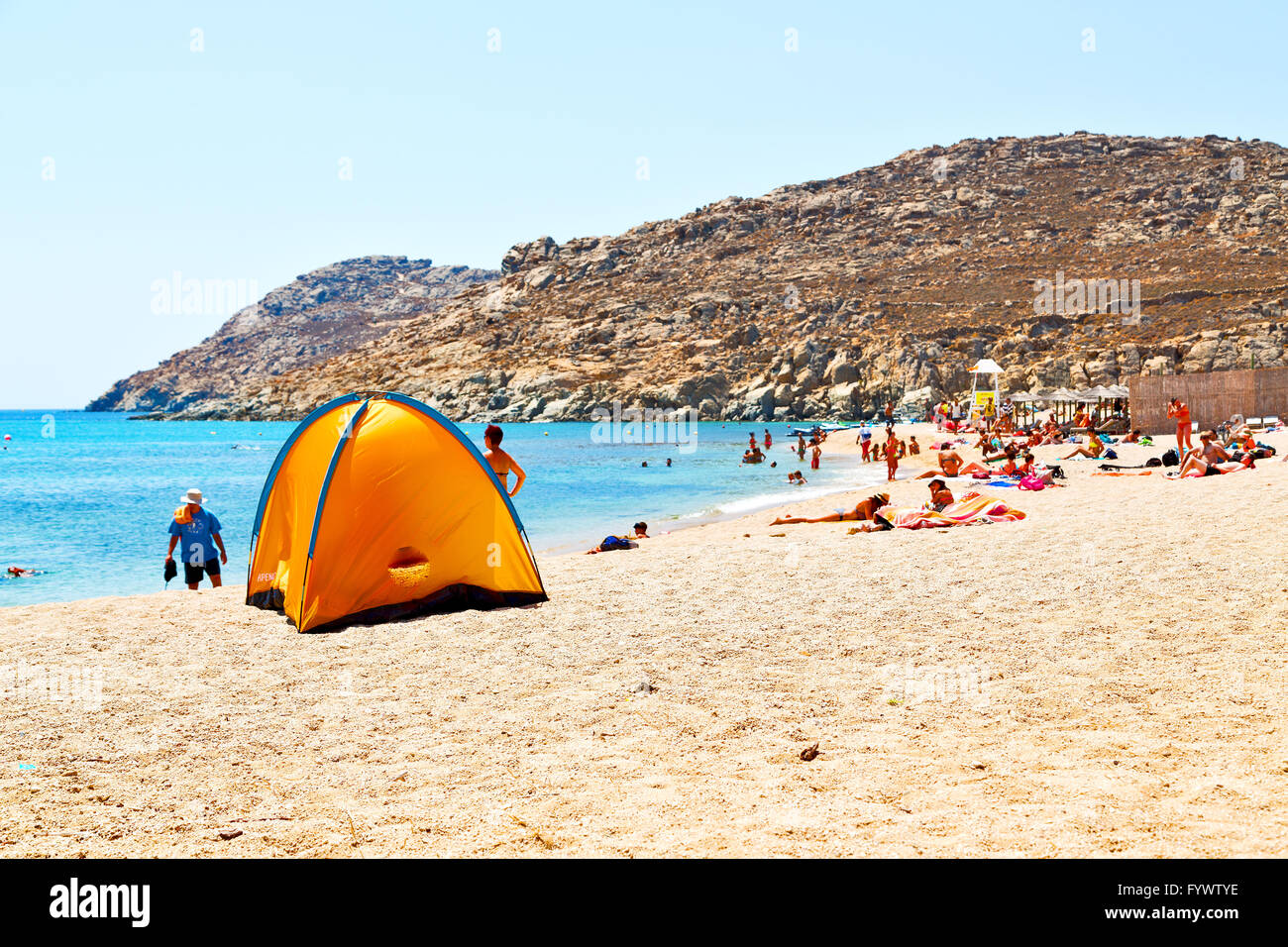 sea and beach in europe greece tent Stock Photo - Alamy