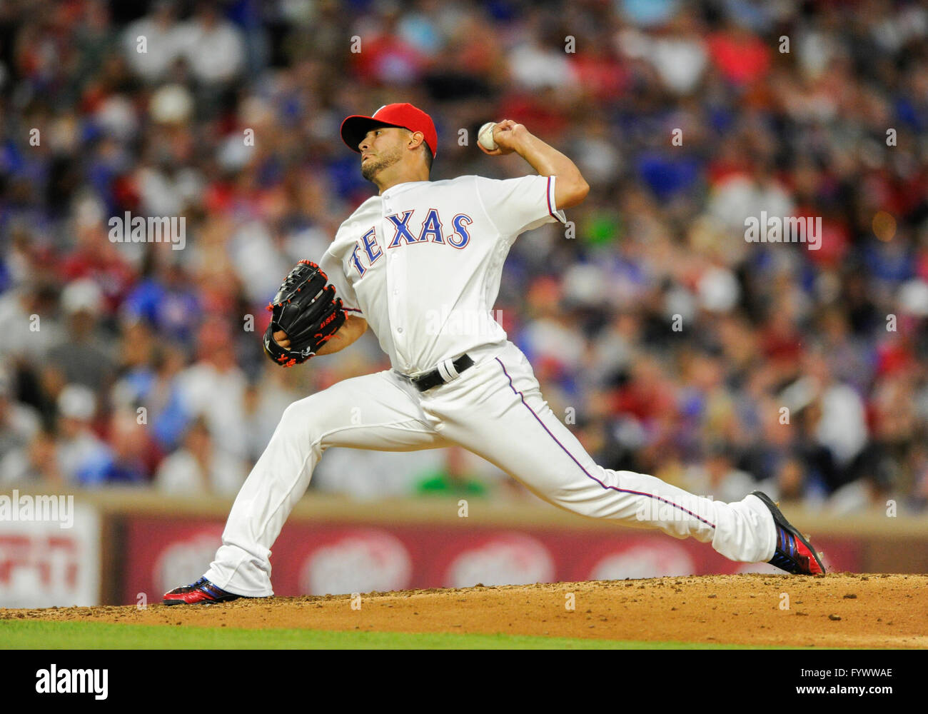 Arlington, Texas, USA. 27th April, 2016. Texas Rangers starting pitcher ...