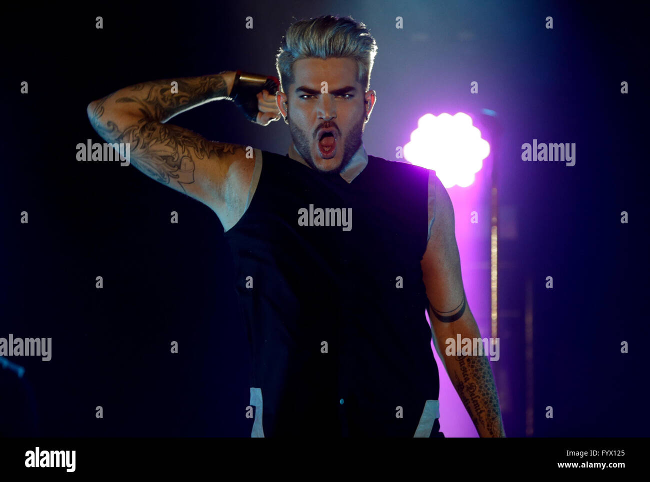 Hamburg, Germany. 27th Apr, 2016. US singer Adam Lambert performs on ...