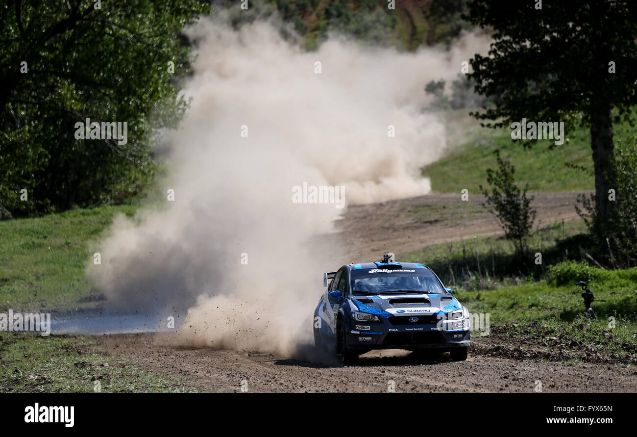 DAVID HIGGINS competes at the Oregon Trail Rally in Dufur, OR on April ...