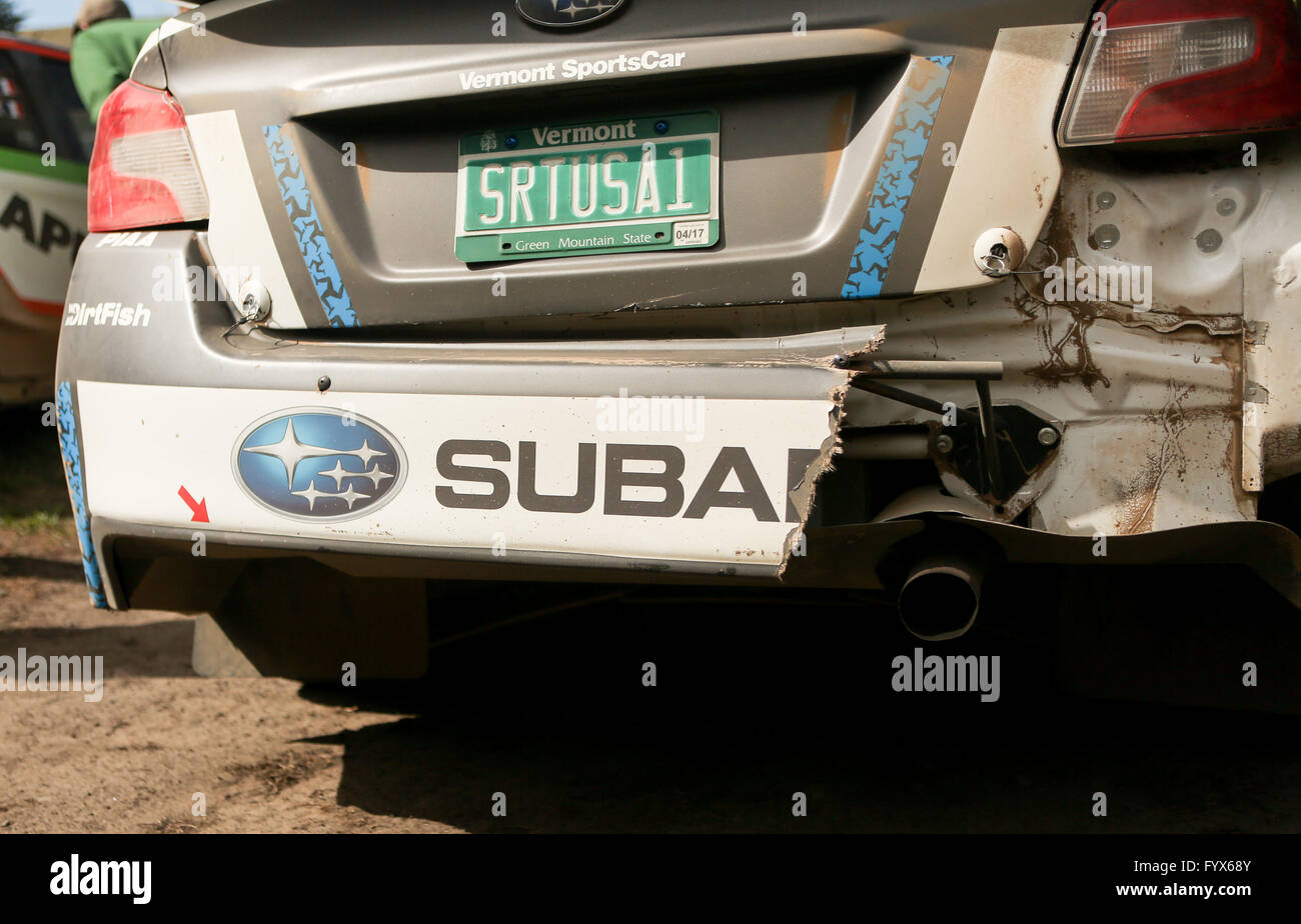 Bumper damage on DAVID HIGGINS rally car at the Oregon Trail Rally in ...