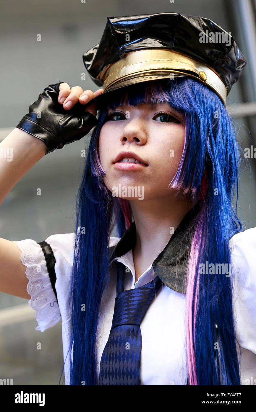 Chiba, Japan. 29th April, 2016. A cosplayer poses for a photograph at ...