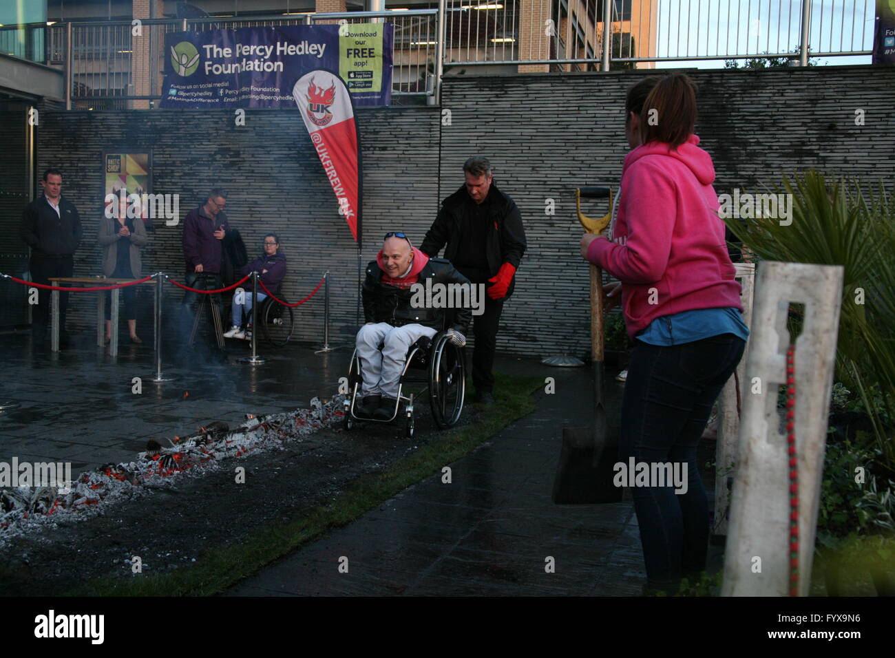 David Burdus wheel chair fire walk on Baltic at Gateshead with UK ...