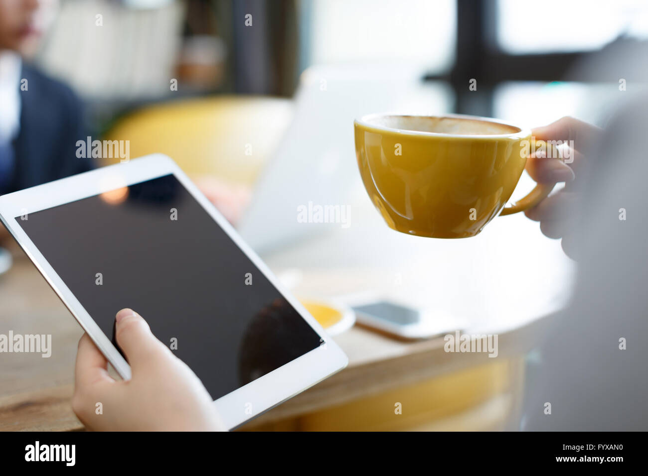 people relaxing in cafe Stock Photo - Alamy