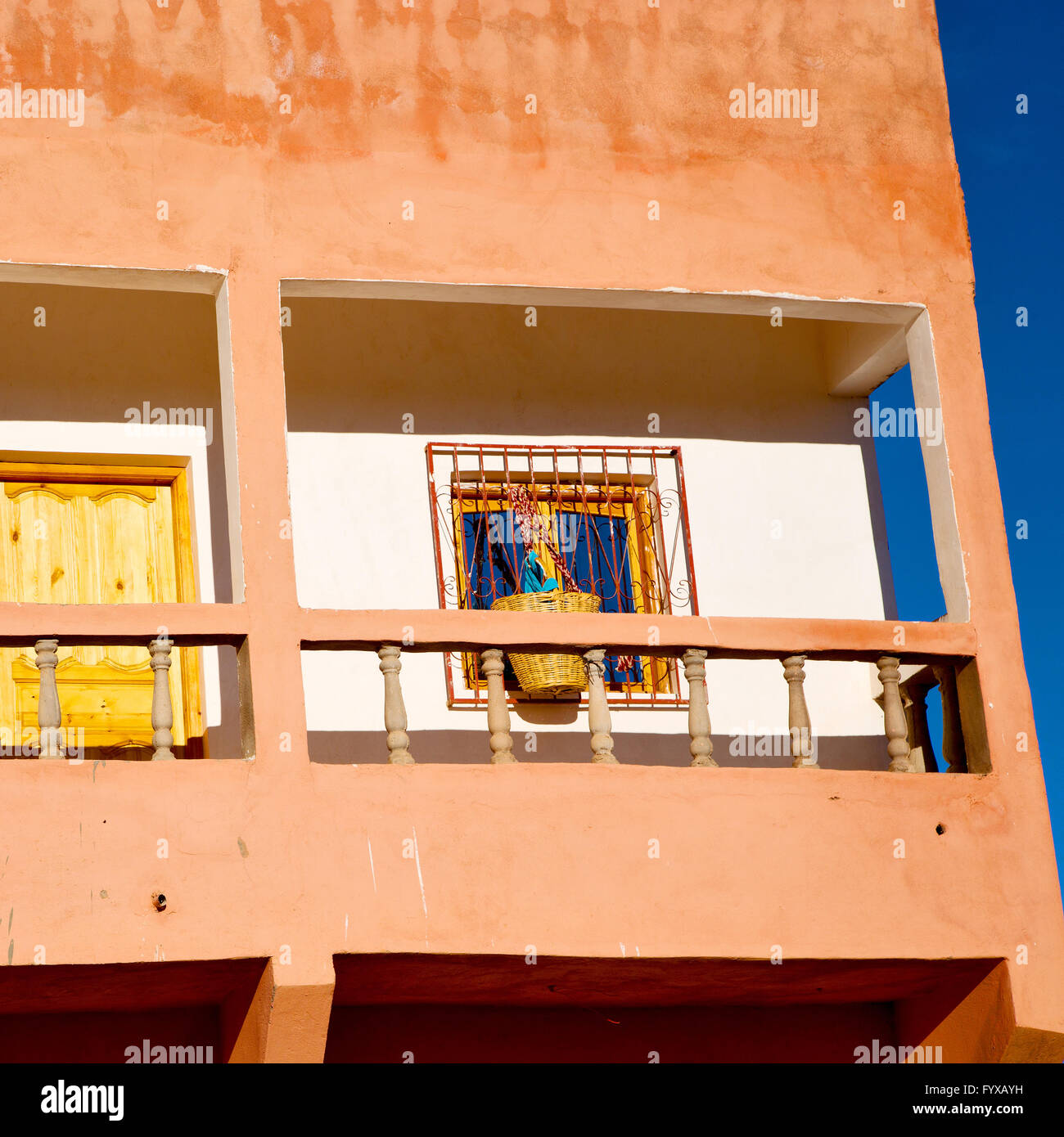 blue window in morocco africa old construction and brown wall ...