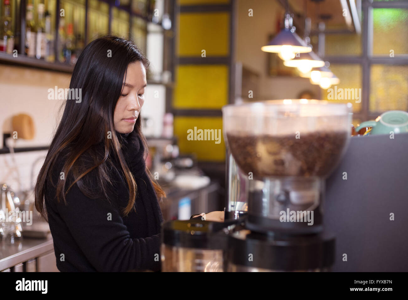 people make coffee in cafe Stock Photo - Alamy
