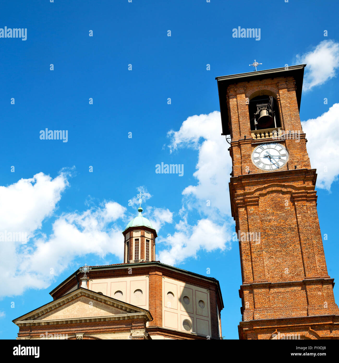 monument clock tower in italy europe old stone and bell Stock Photo - Alamy
