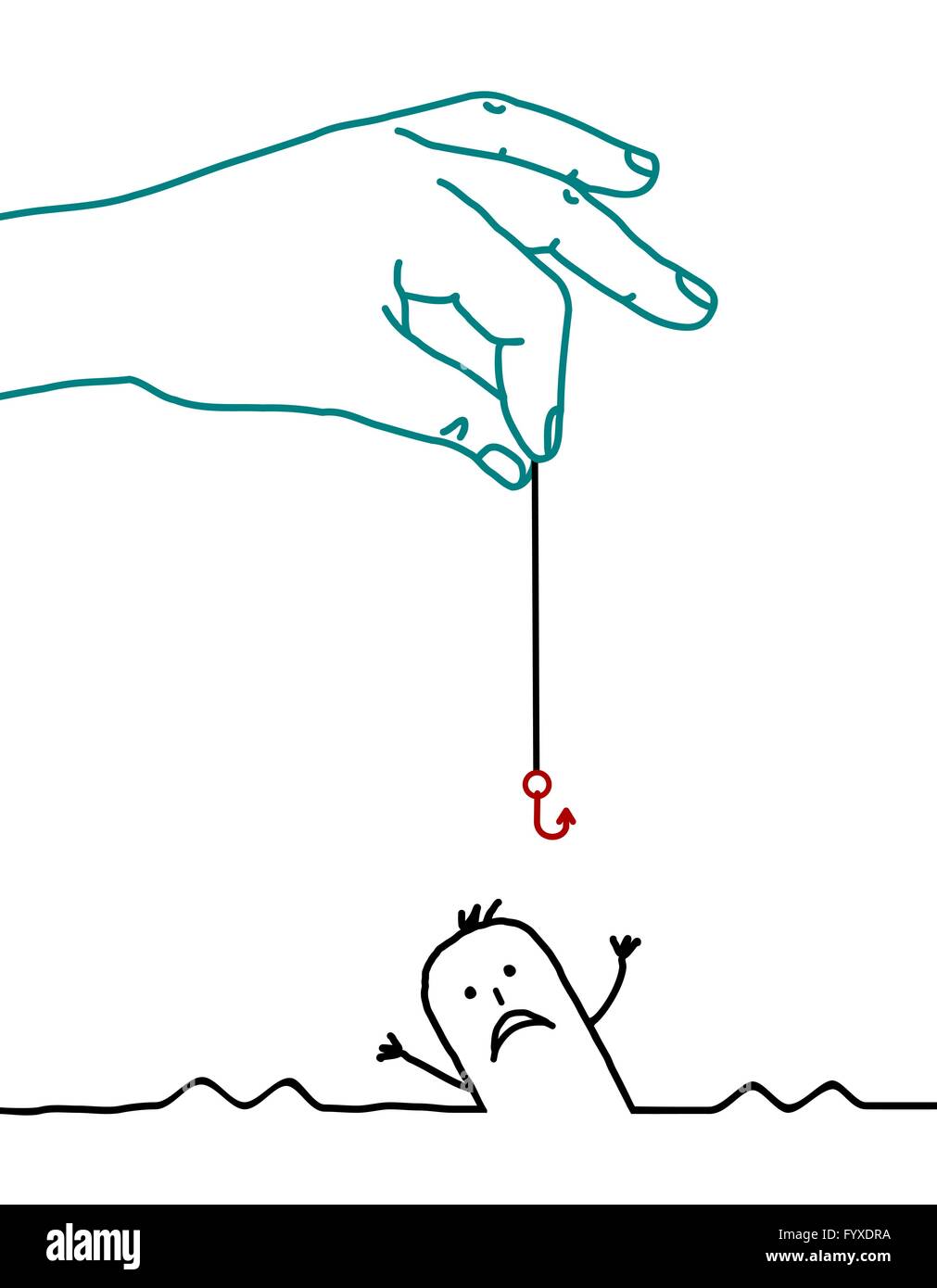 big hand and cartoon man - help Stock Vector Image & Art - Alamy