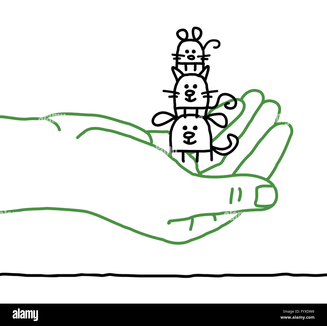 big hand and cartoon pets - protection Stock Vector Image & Art - Alamy