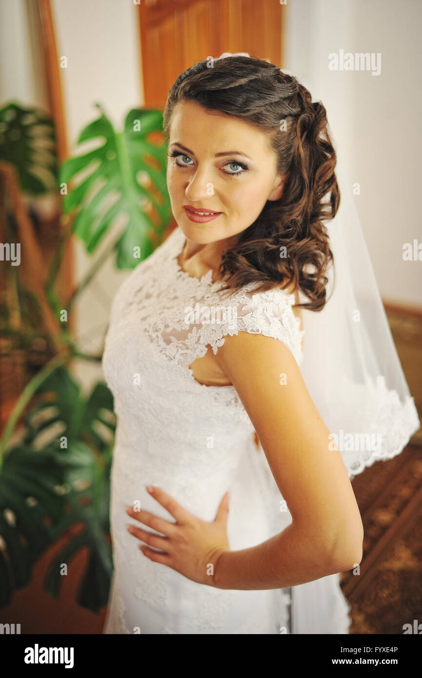 Bride posed at her morning wedding day Stock Photo - Alamy