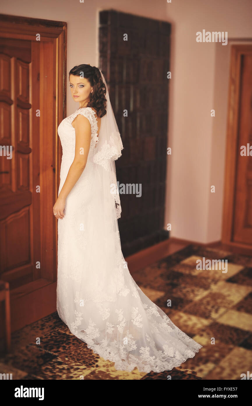 Bride posed at her morning wedding day Stock Photo - Alamy