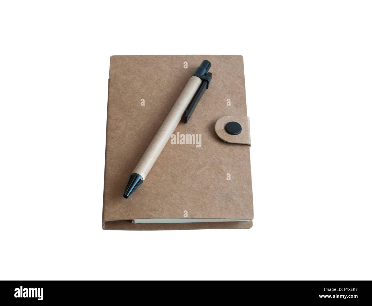 notebook and brown pen isolated on white background Stock Photo - Alamy