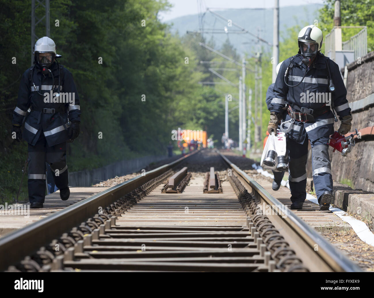Tanker train crash firefighters Stock Photo - Alamy