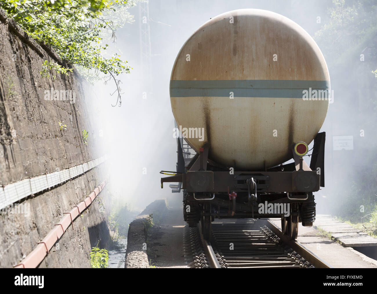 Tanker train in fire railway Stock Photo - Alamy