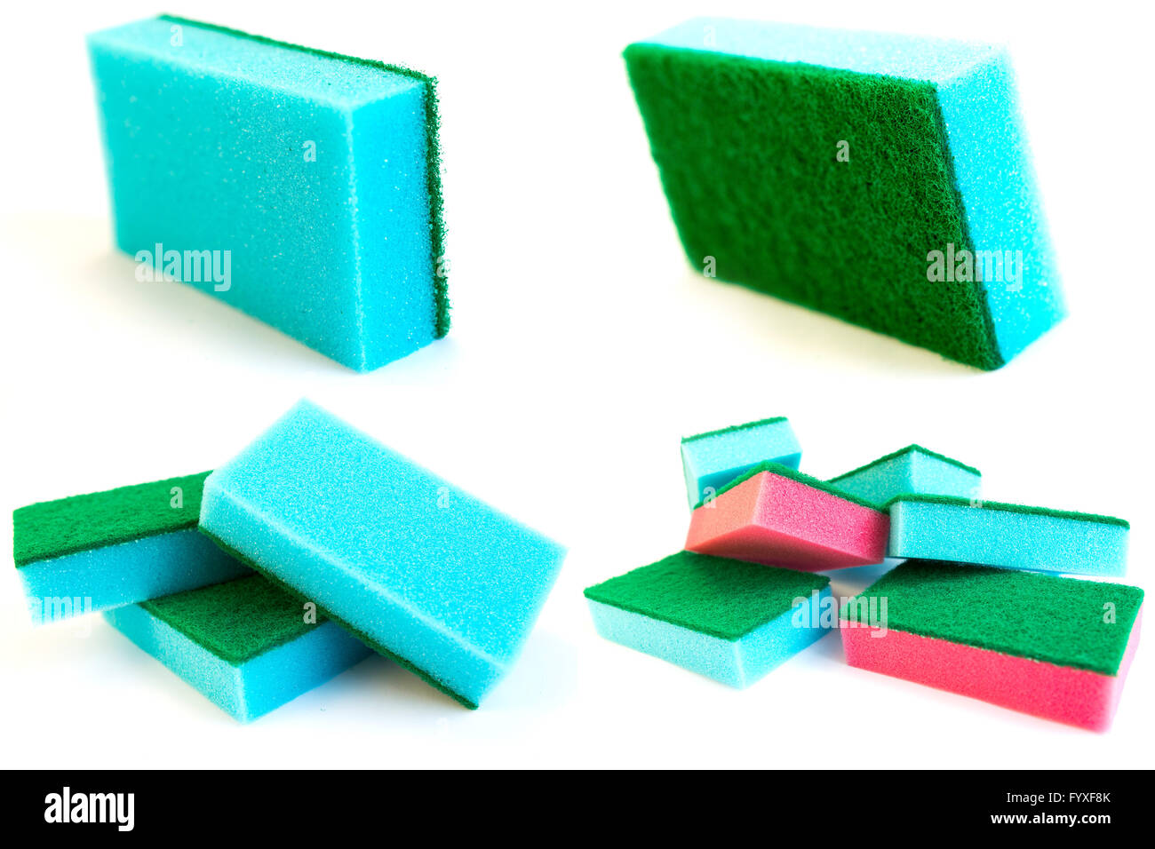 Blue sponges photo collage combination Stock Photo - Alamy