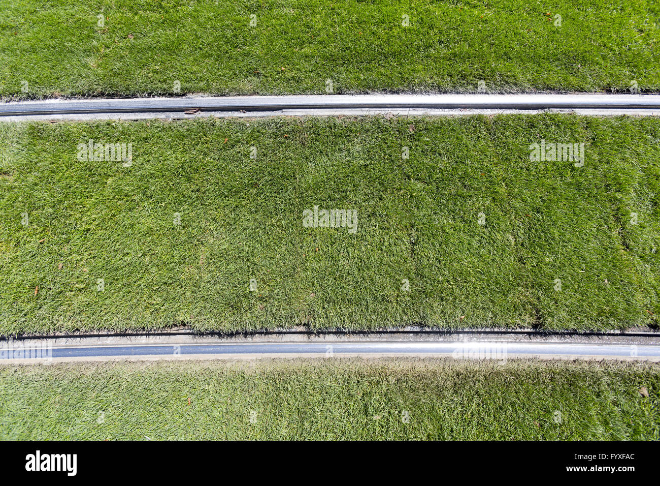 Green grass tram tracks Stock Photo - Alamy