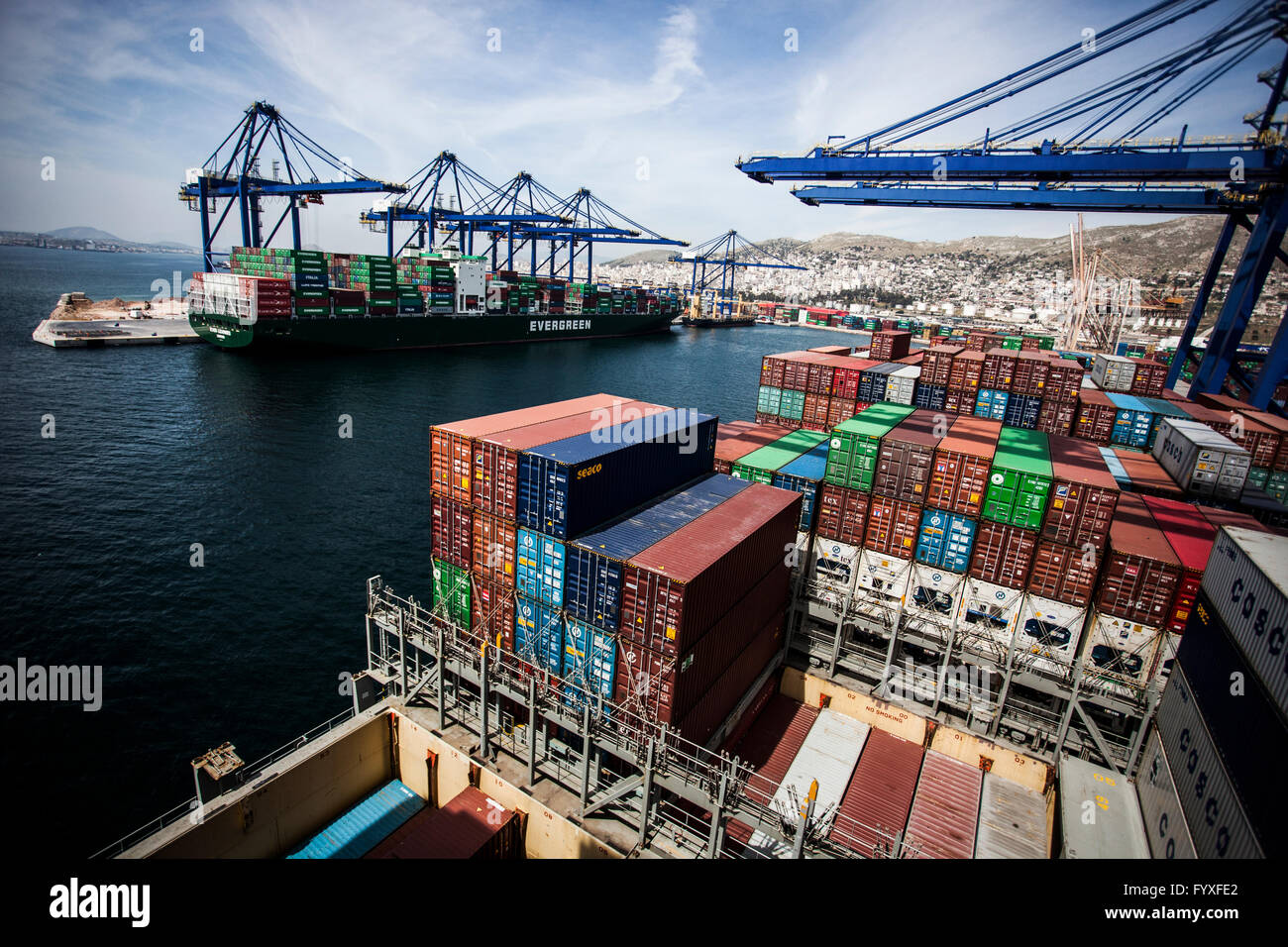 Container ships at port in Athens, Greece Stock Photo - Alamy