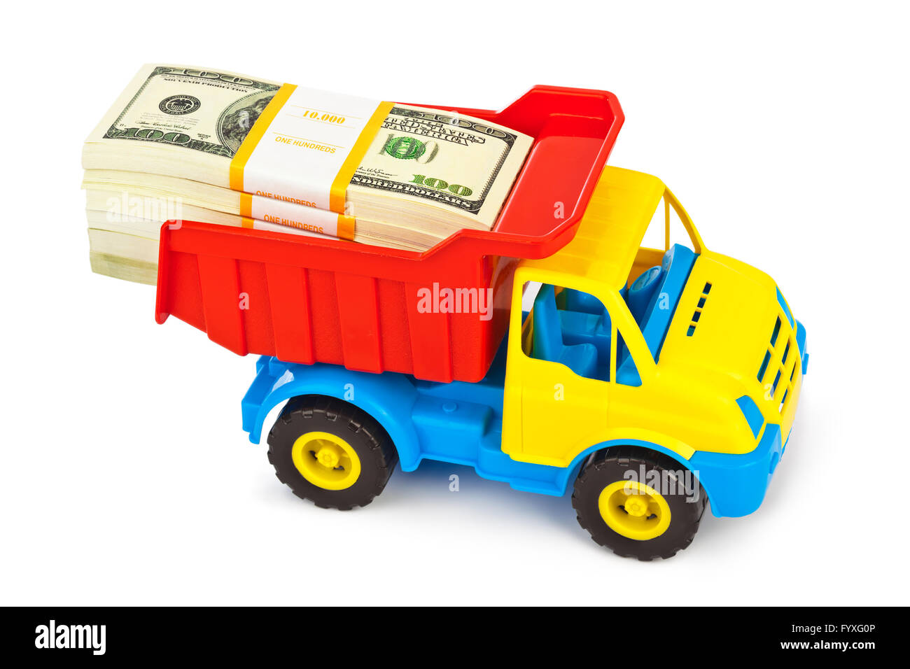 Toy truck with money Stock Photo - Alamy