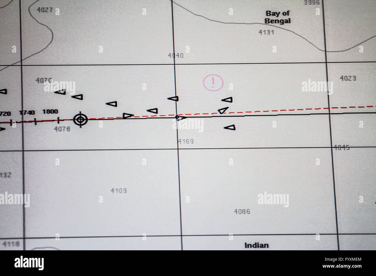 Electronic display on board a container ship showing nearby vessels and ...