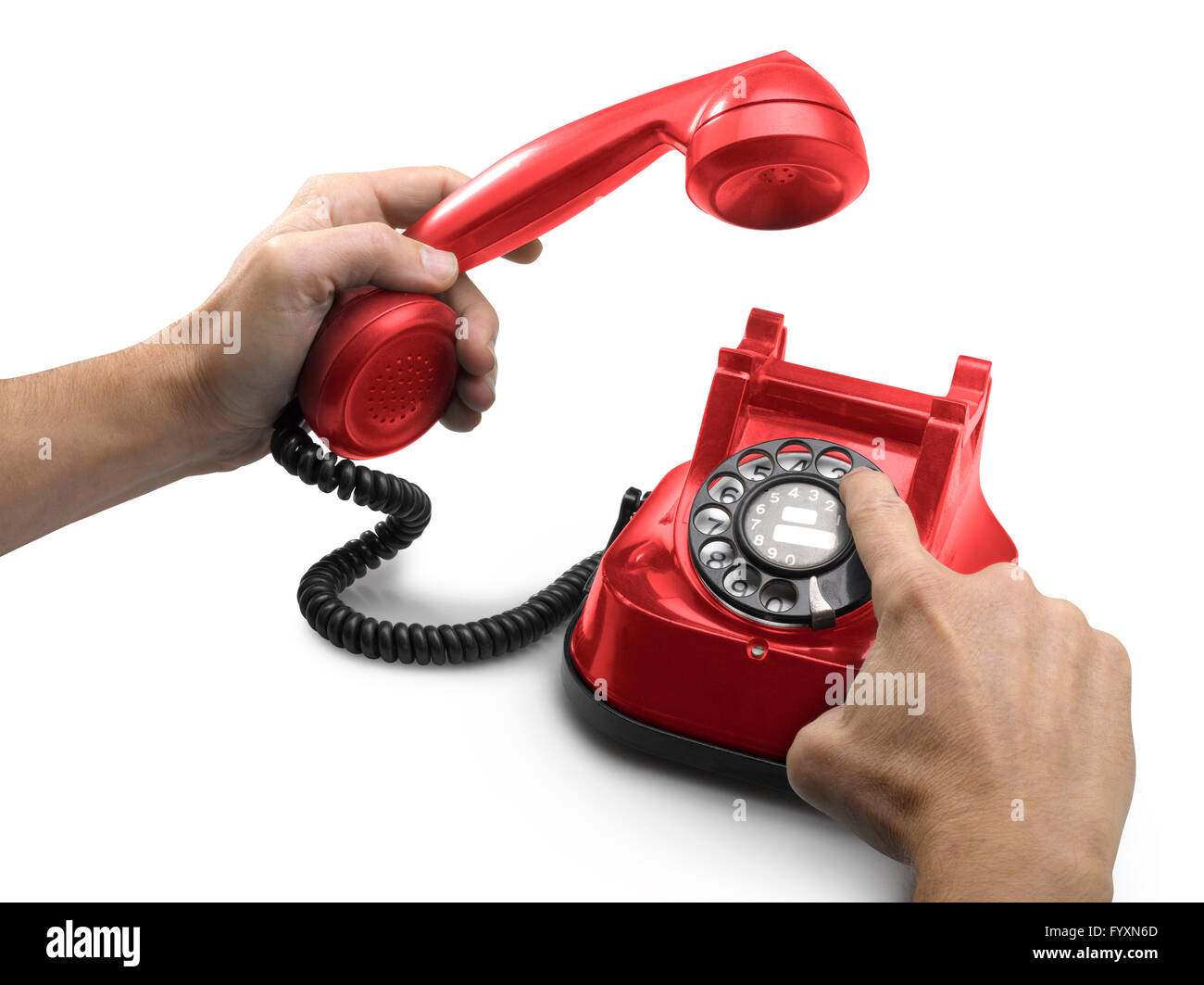 old Red telephone dial with hands.(clipping path Stock Photo - Alamy