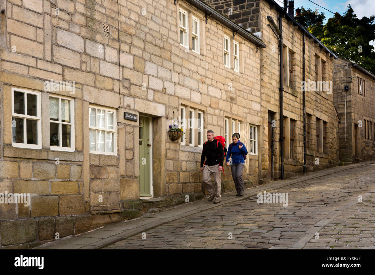 UK, England, Yorkshire, Calderdale, Heptonstall, Town Gate, visitors ...