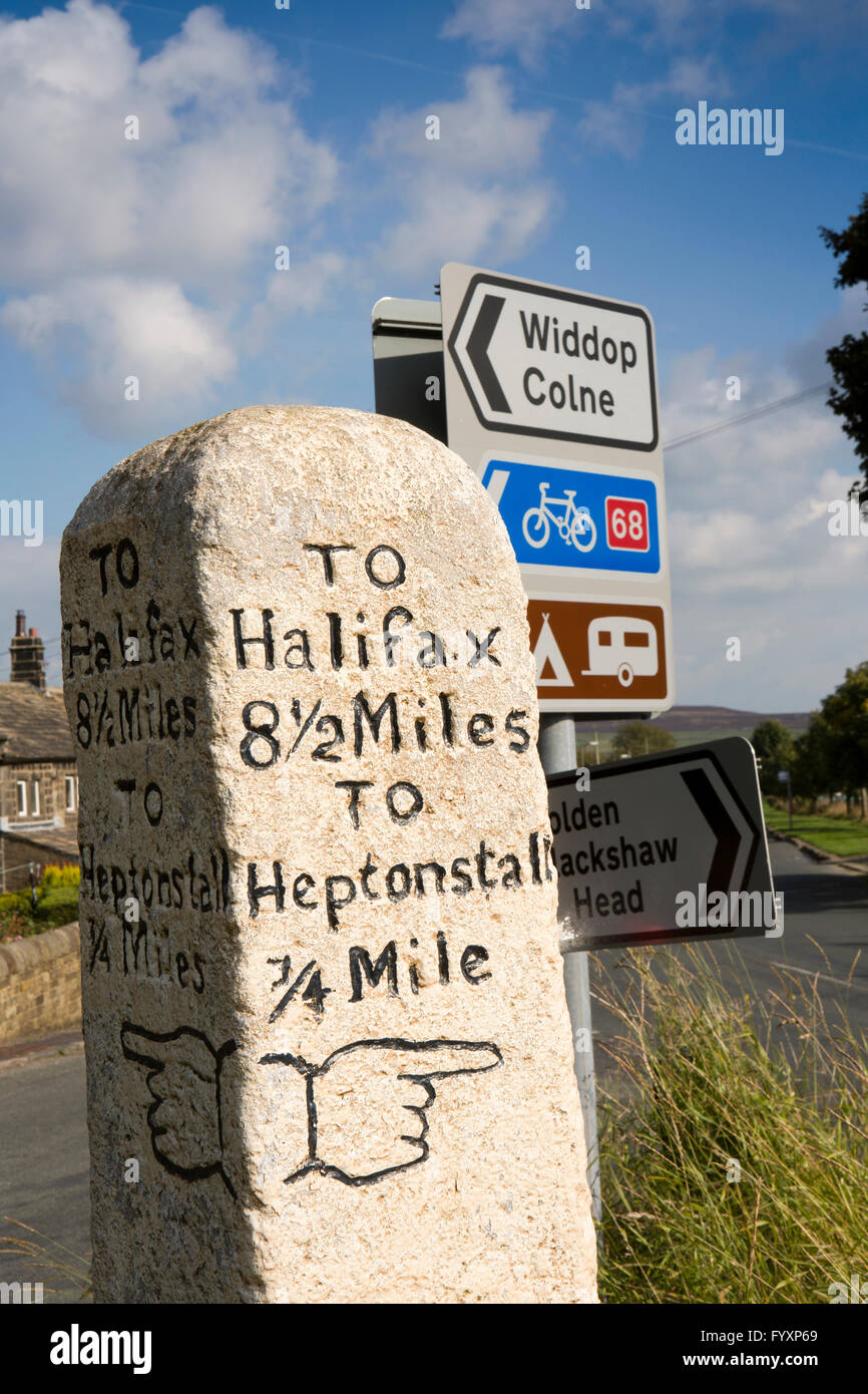 UK, England, Yorkshire, Calderdale, Slack, old white painted finger ...