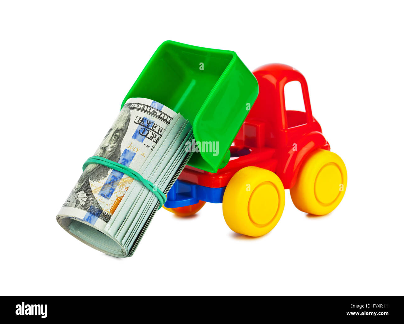 Toy truck with money Stock Photo - Alamy