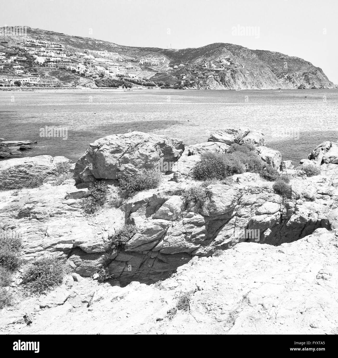 in greece the mykonos island rock sea and beach blue sky Stock Photo ...