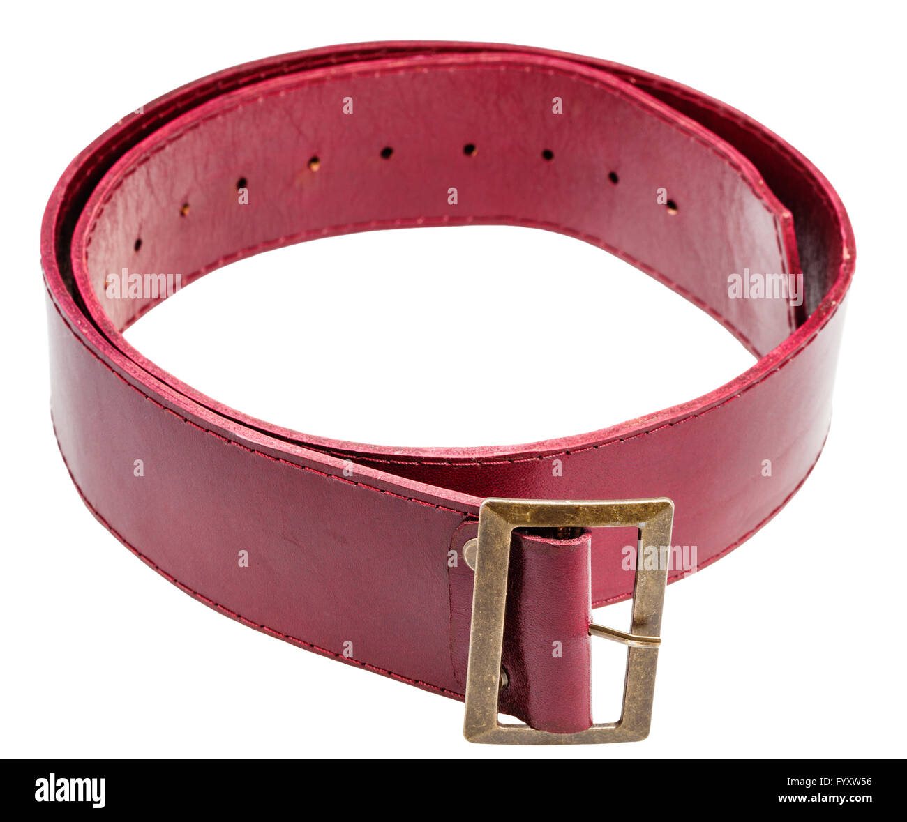 red belt with brass buckle isolated on white background Stock Photo - Alamy