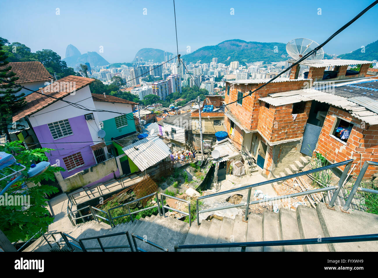 Colorful painted buildings of the Favela Santa Marta Community in Rio ...