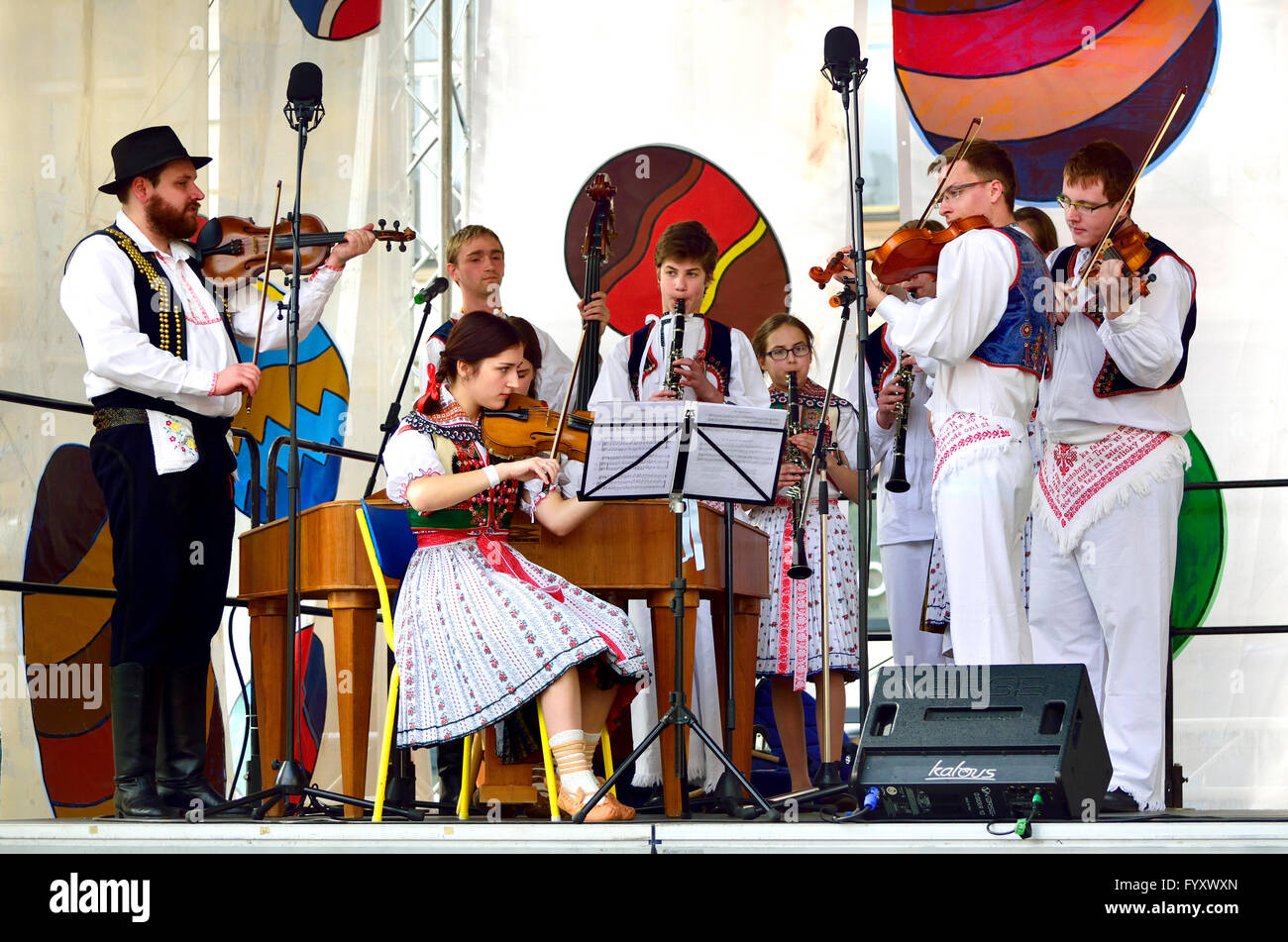 Prague, Czech Republic. Easter Market in Old Town Square. Singers and ...