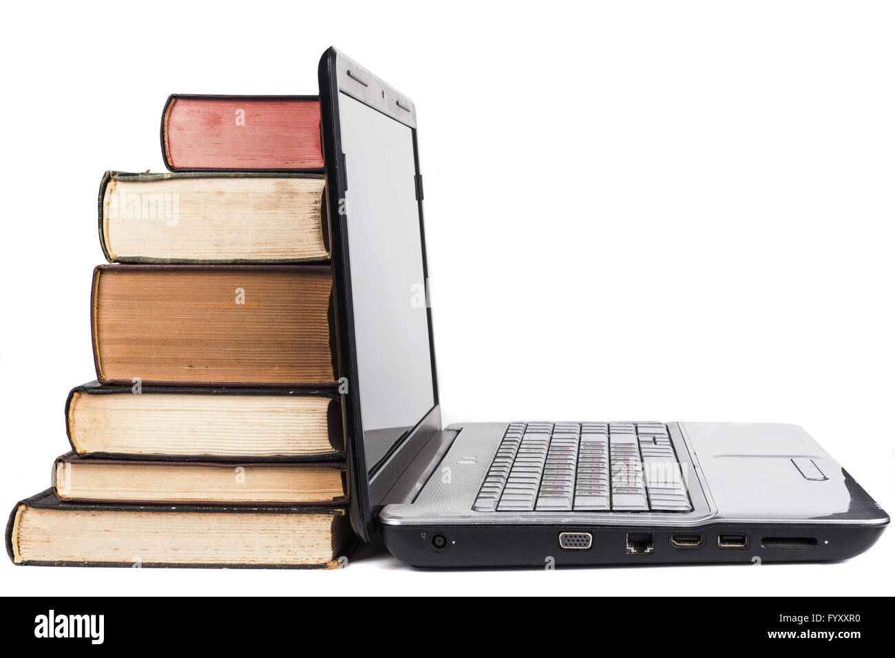 Old Books And Laptop Stock Photo - Alamy