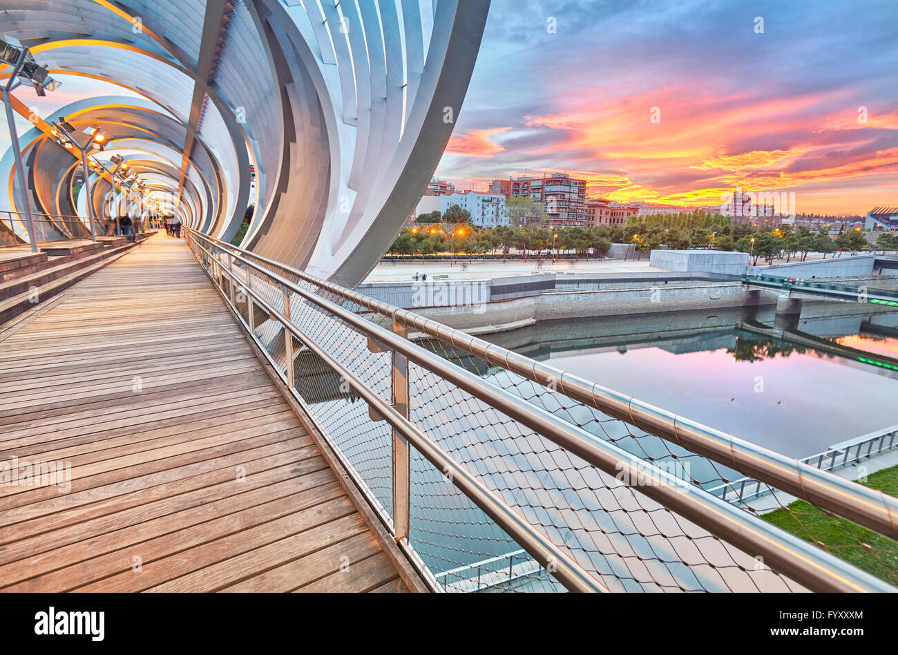 Arganzuela bridge, designed by architect Dominique Perrault. Madrid Rio ...