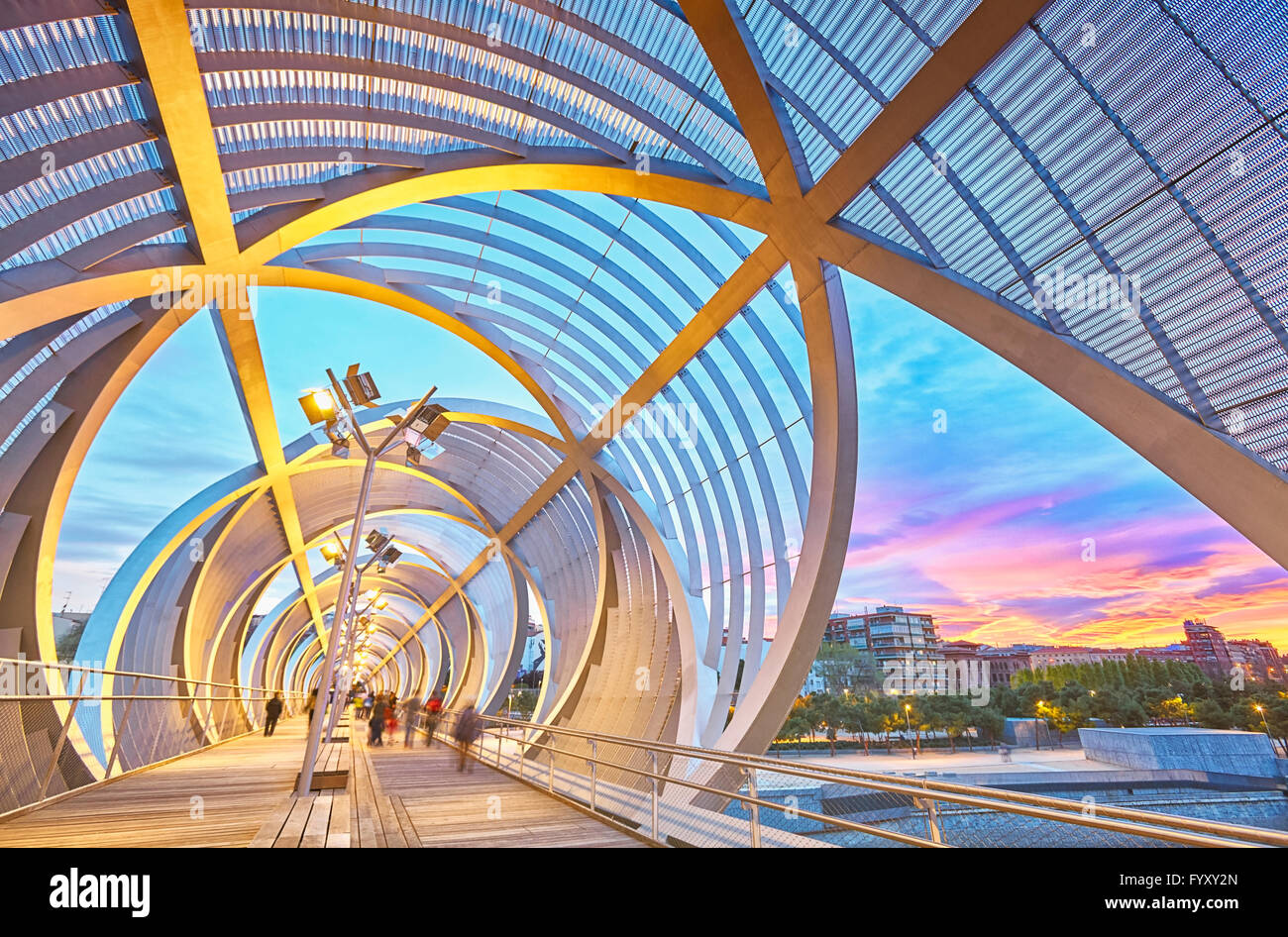 Arganzuela bridge, designed by architect Dominique Perrault. Madrid Rio ...