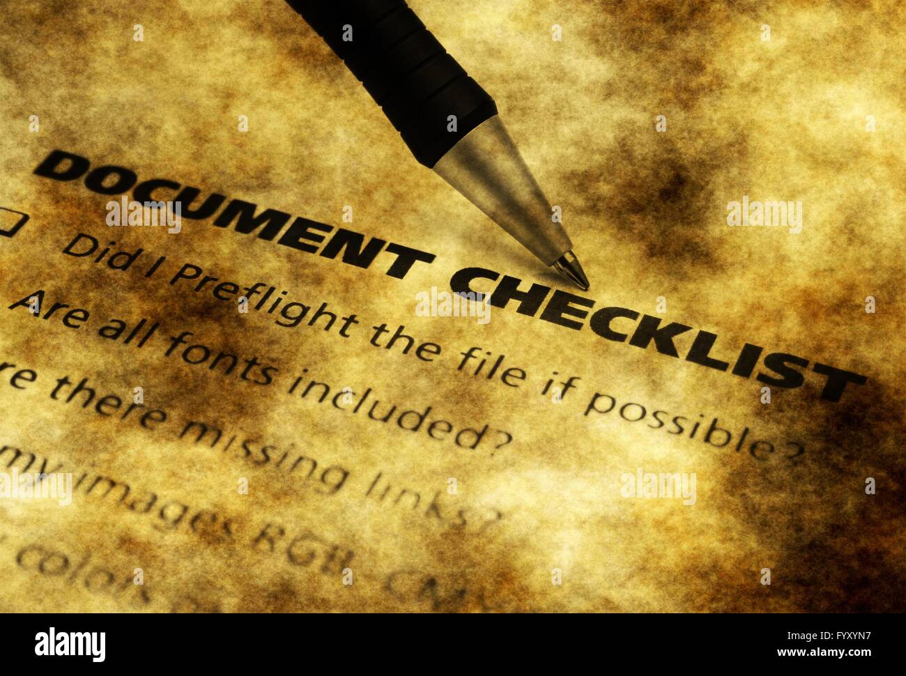 Document checklist grunge concept Stock Photo - Alamy