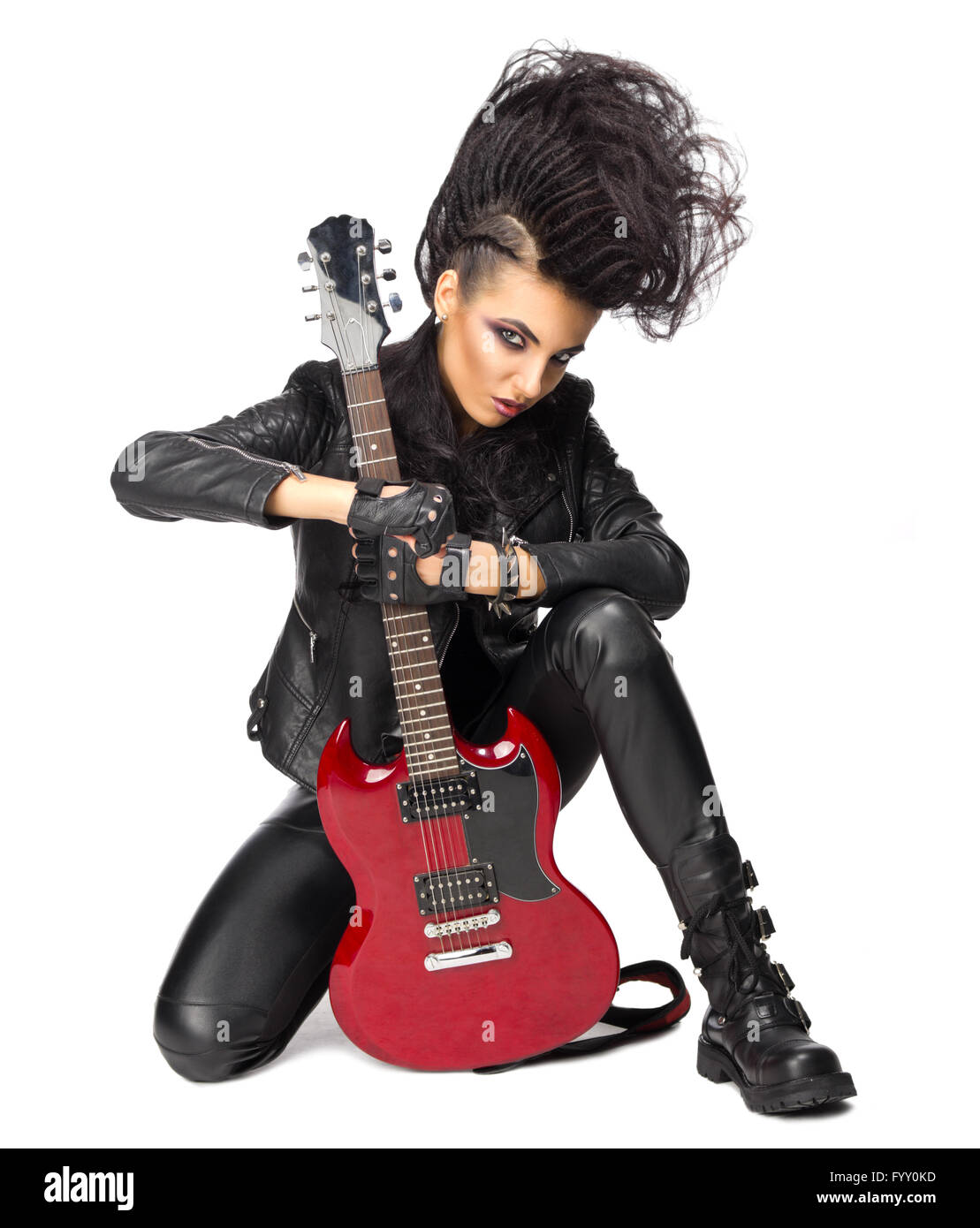 Rock musician woman isolated on white Stock Photo - Alamy