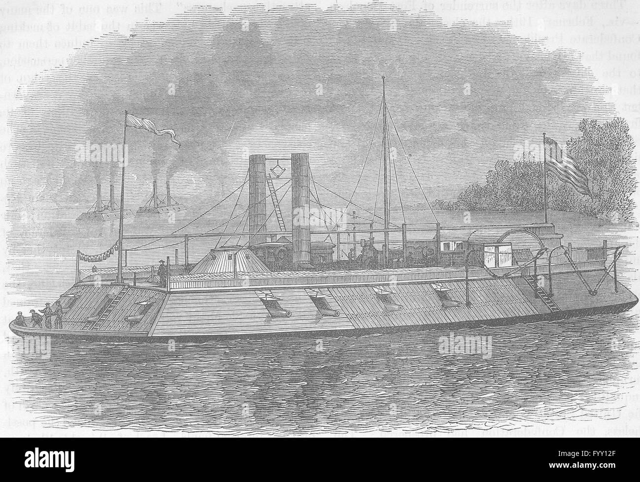 USA: Civil War: Federal ironclad river gunboat, antique print c1880 ...