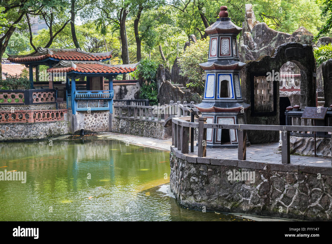 Public park in traditional Chinese style in Taipei city, Taiwan Stock ...