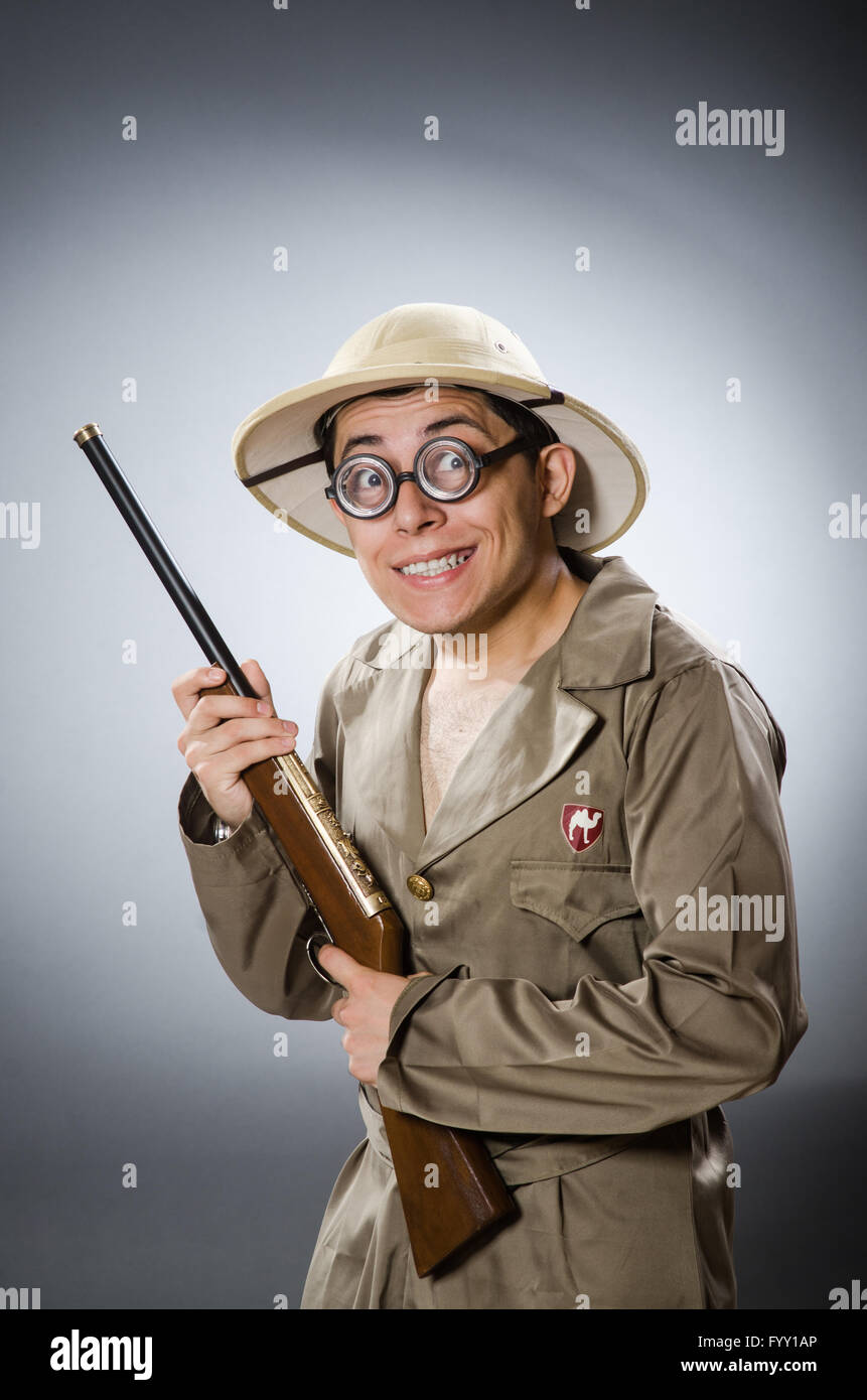 Funny hunter in hunting concept Stock Photo - Alamy