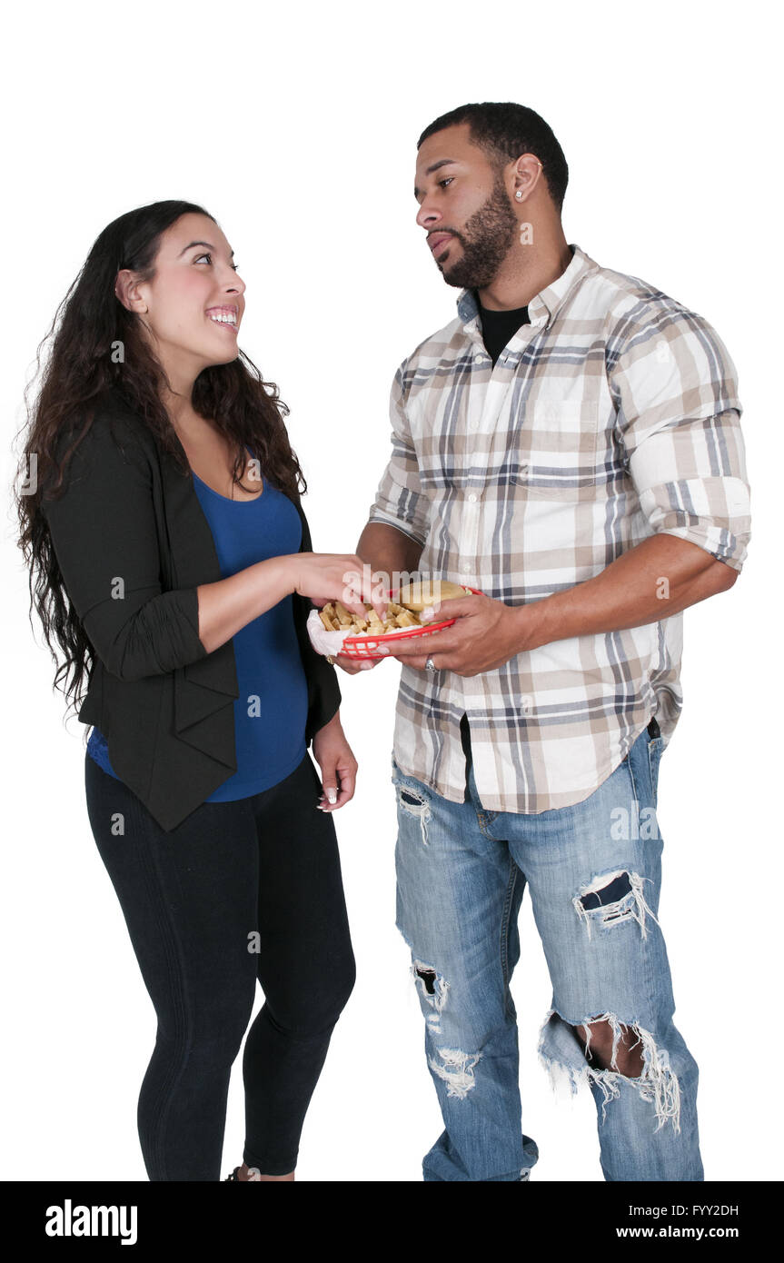 Man eating burger chips Cut Out Stock Images & Pictures - Alamy