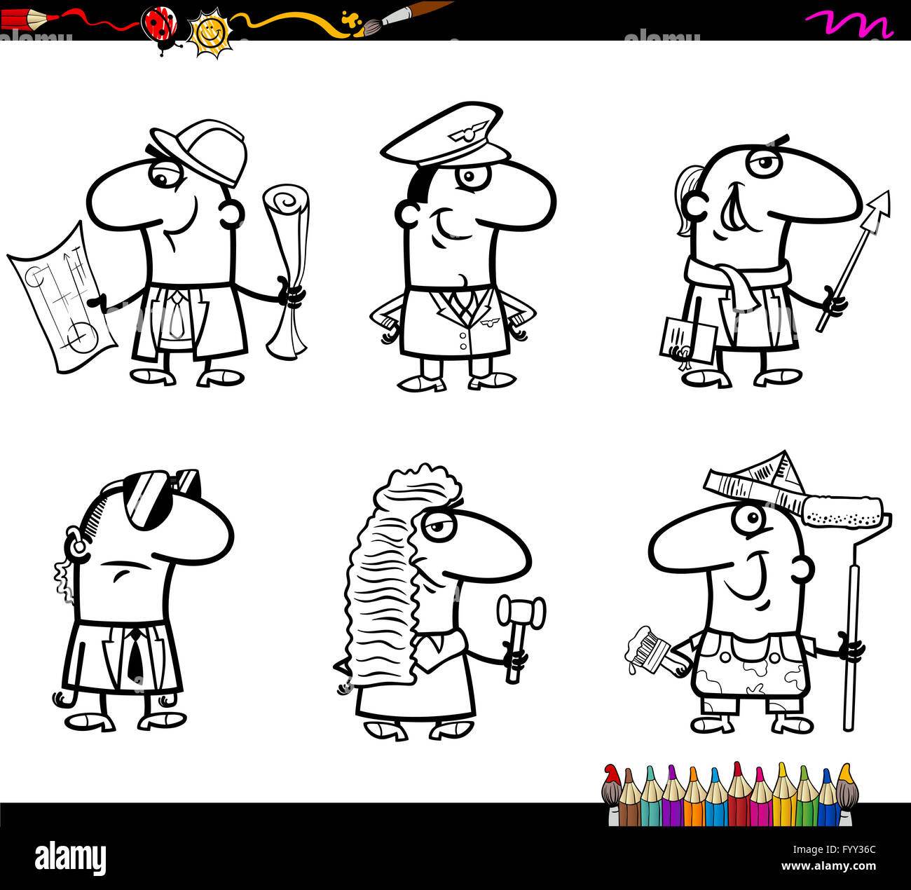 people occupations coloring book Stock Photo - Alamy