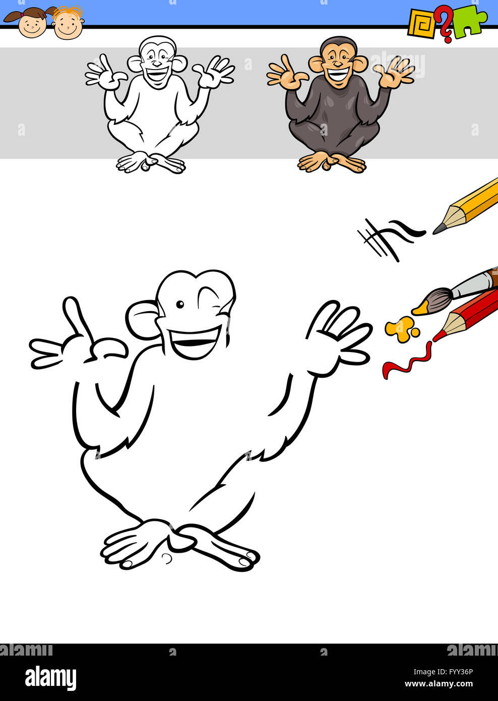 draw and color task with ape Stock Photo - Alamy