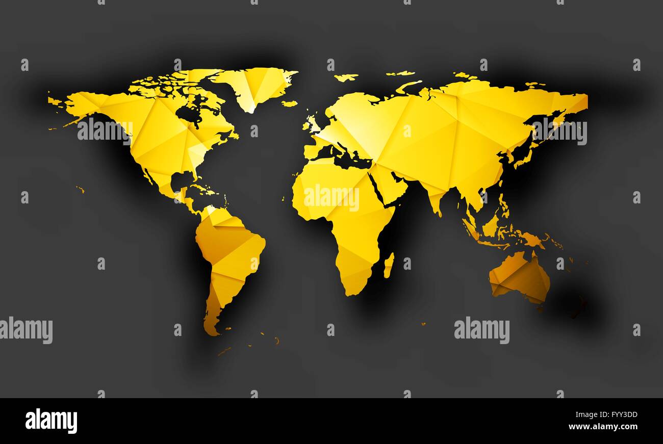Bright orange polygonal world map with shadow Stock Photo - Alamy