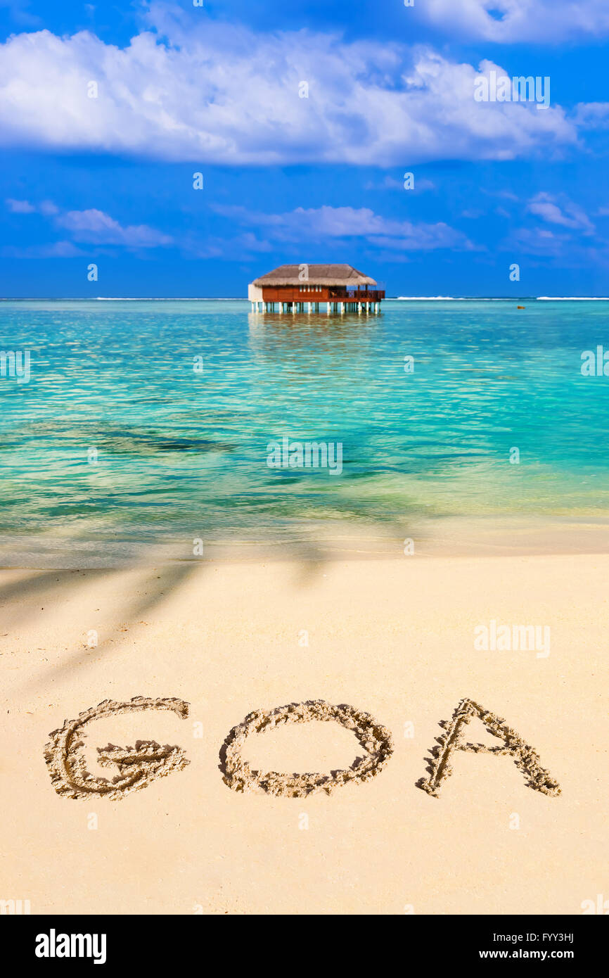 Word Goa on beach Stock Photo - Alamy